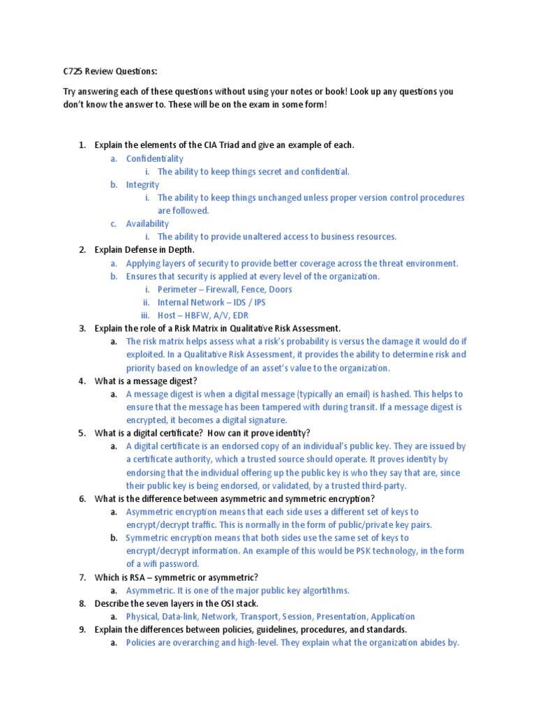 C725 Review Questions | PDF | Information Security | Public Key ...