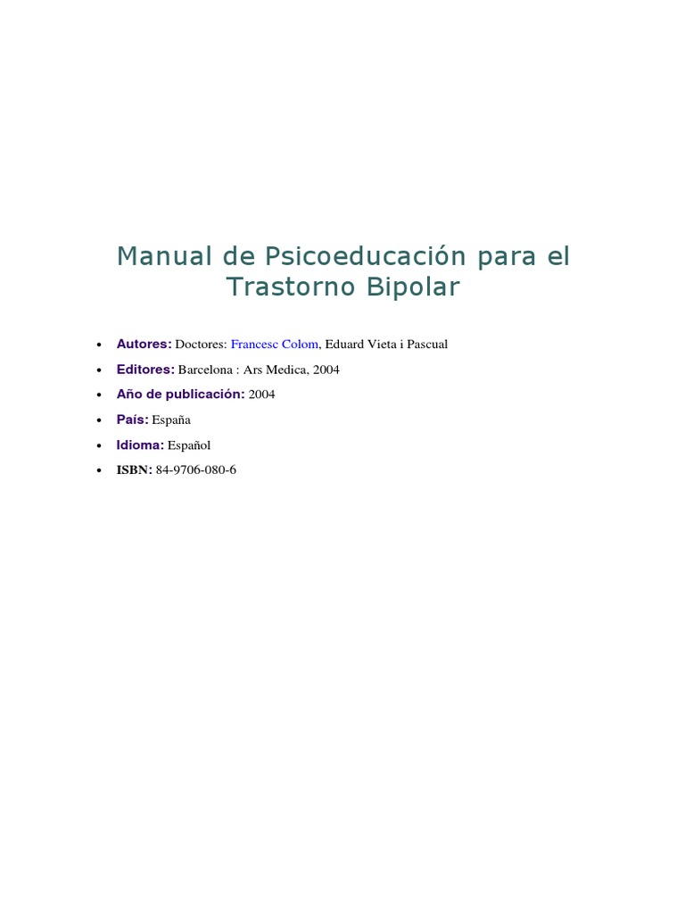 Colom y Vieta (2004) - Manual de Psicoeducación para El Trastorno ...
