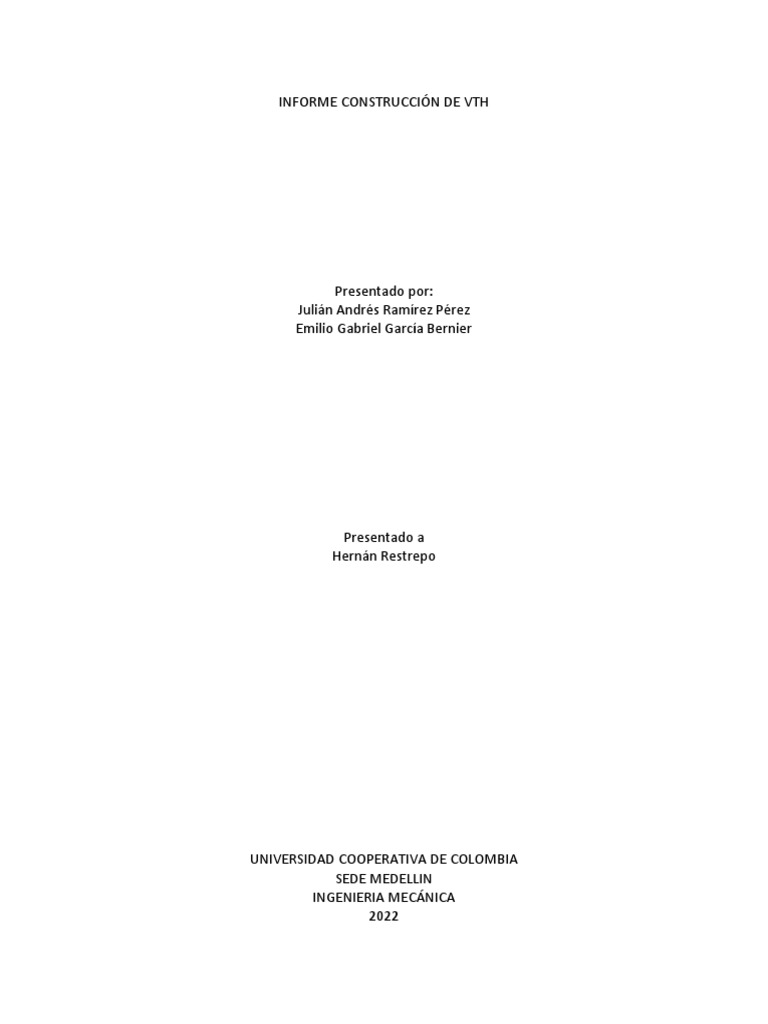 INFORME CONSTRUCCION DE VTH - Emilio | PDF | Eje | Engranaje