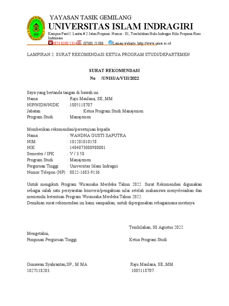 Surat Rekomendasi | PDF