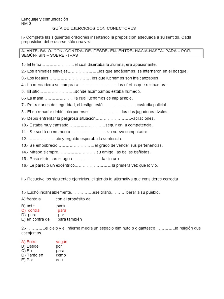 Ejercicios Conectores 2 | PDF | Lingüística