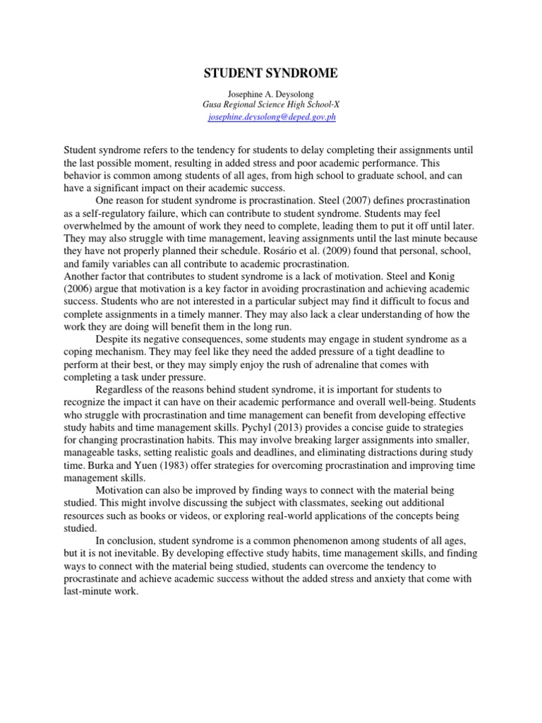 Student Syndrome | PDF | Professional Skills | Procrastination