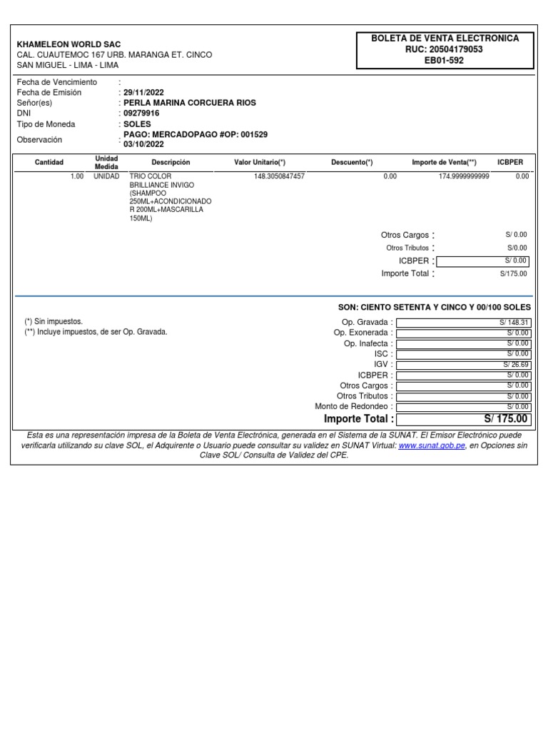 Boleta de Venta - Electrónica SUNAT | PDF