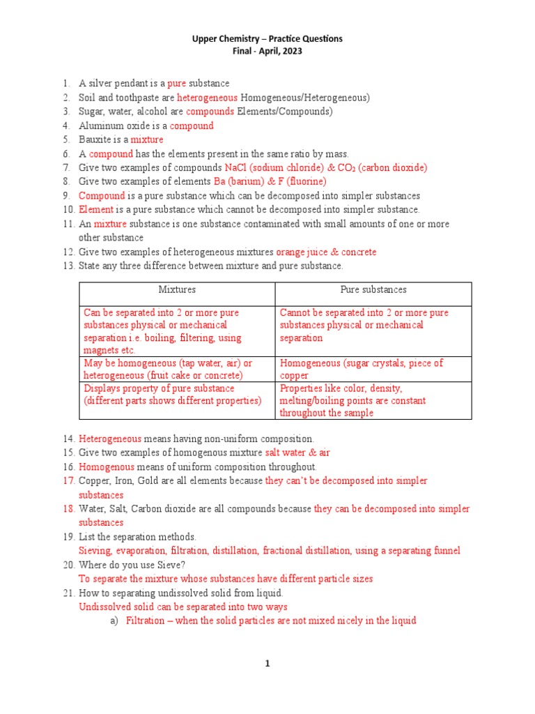 Upper Final-Practice Questions - April 2023 Ans Key | PDF | Mixture ... Upper Final-Practice Questions - April 2023 Ans Key | PDF | Mixture ...