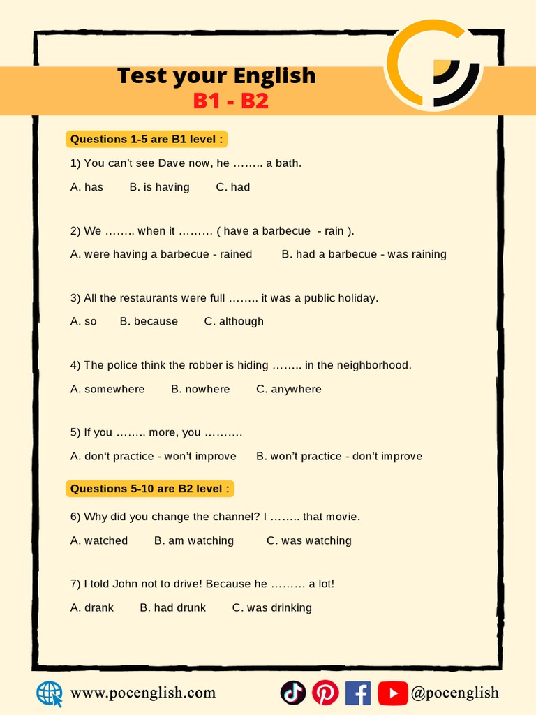 Test Your English: Questions 1-5 Are B1 Level | PDF