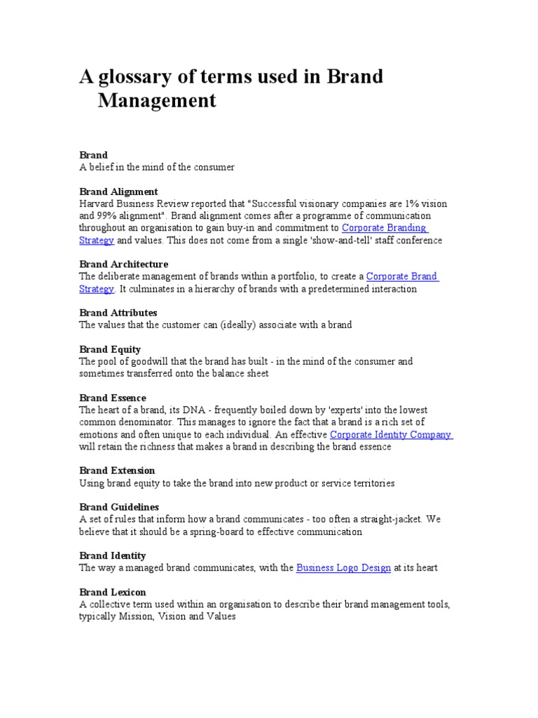 Brand Management Terminology Glossary | PDF | Brand Management | Brand