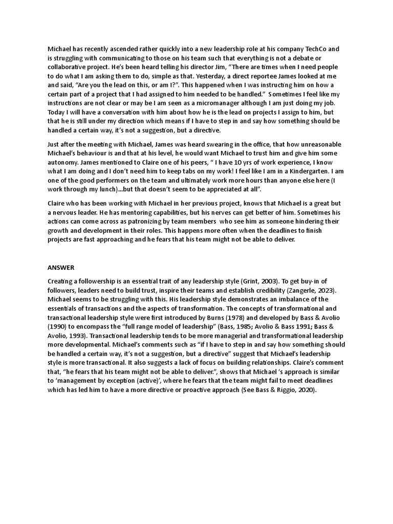 Michael Case Study | PDF | Leadership | Transformational Leadership