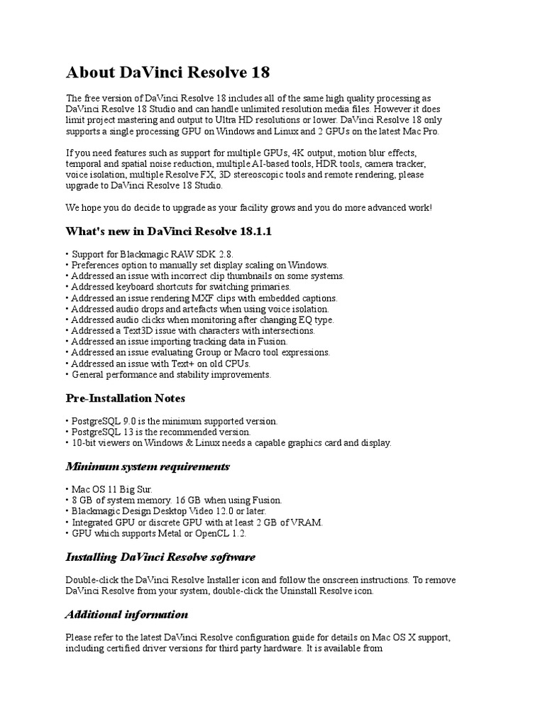 About Davinci Resolve 18 | PDF | Graphics Processing Unit | Mac Os