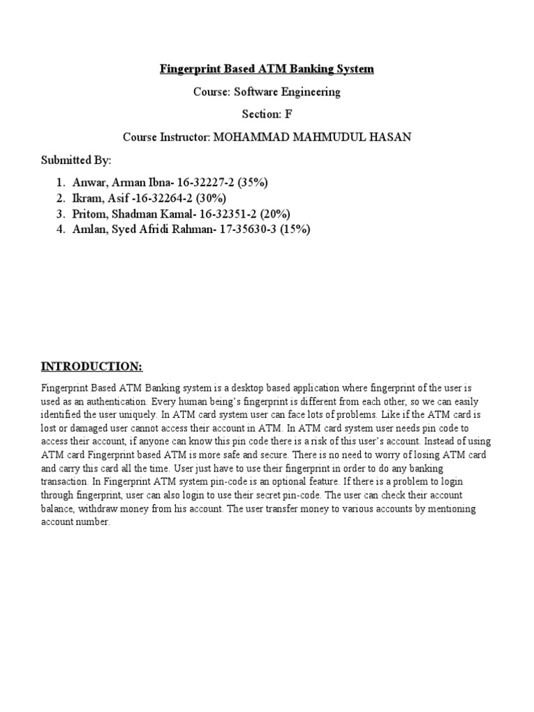 Group 4 - Fingerprint Based ATM Banking System | PDF | Automated Teller Machine | Personal ...