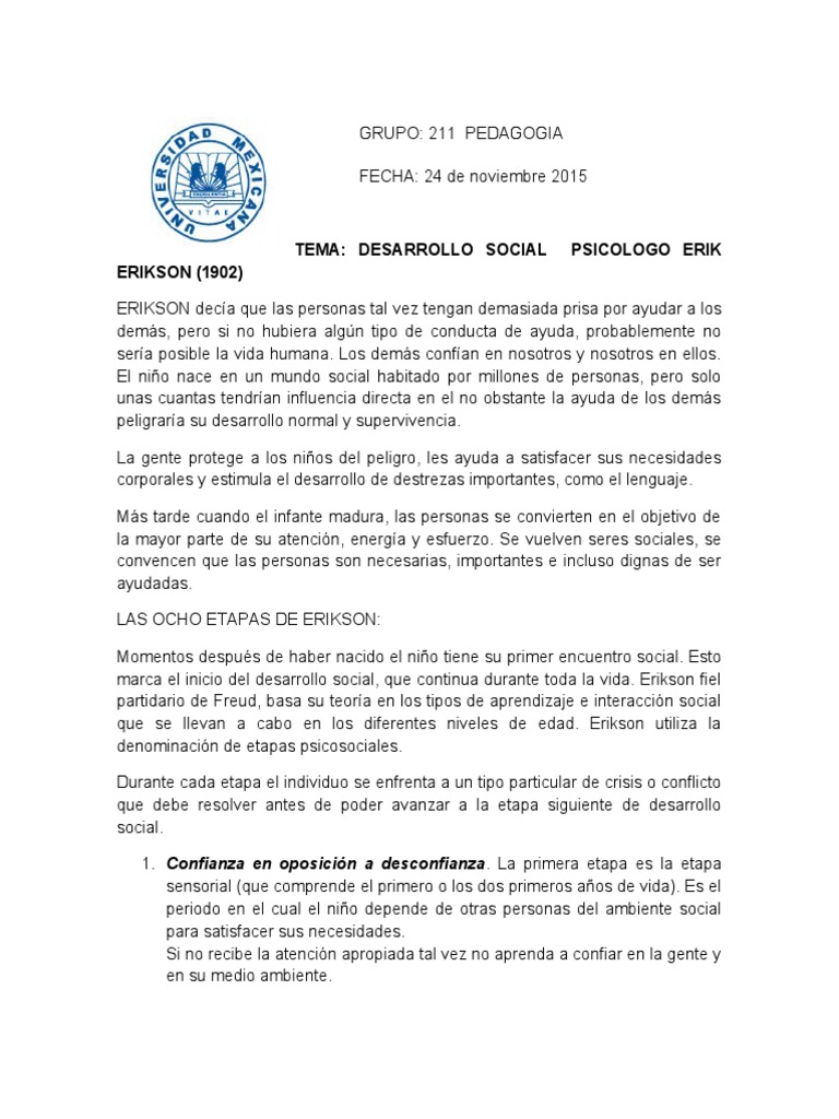 Etapas de Erikson | PDF | Adultos | Adolescencia
