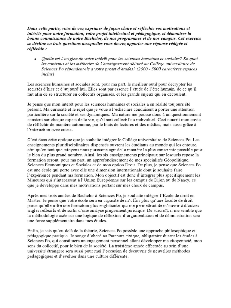 Motivation pour Sciences Po | PDF