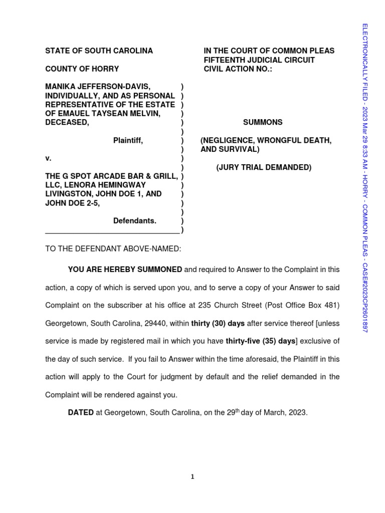 South Carolina Wrongful Death Lawsuit | PDF | Negligence | Damages