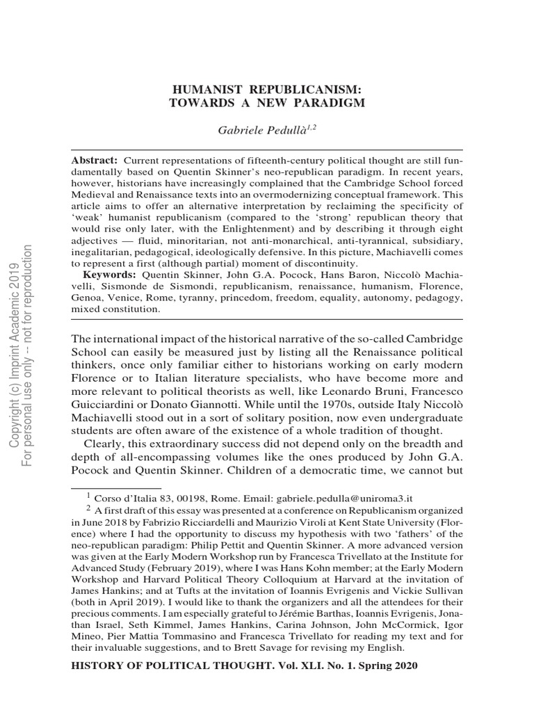 Pedullà, Humanist Republicanism HPT | PDF | Republicanism | Renaissance