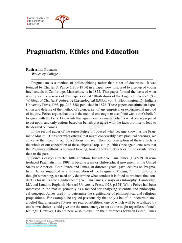 Pragmatism, Ethics and Education | PDF | Pragmatism | Charles Sanders ...