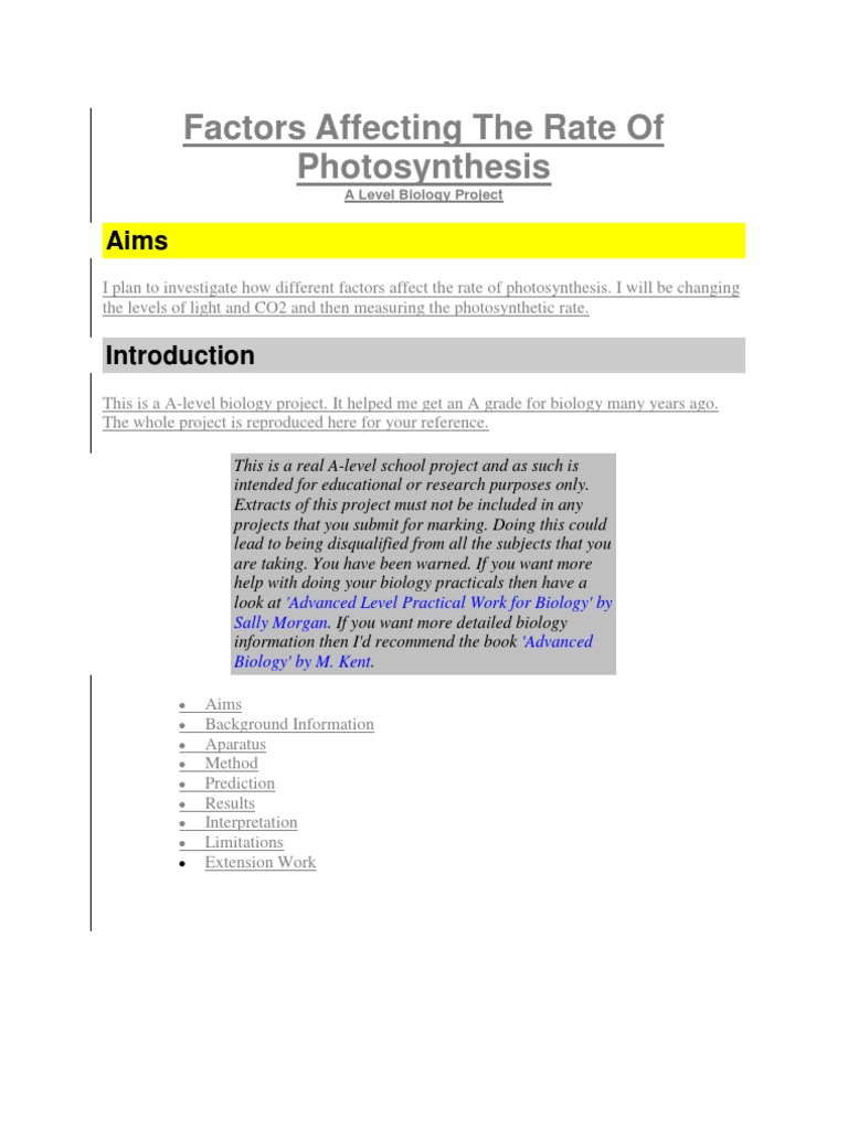 Factors Affecting The Rate of Photosynthesis | PDF | Photosynthesis ...