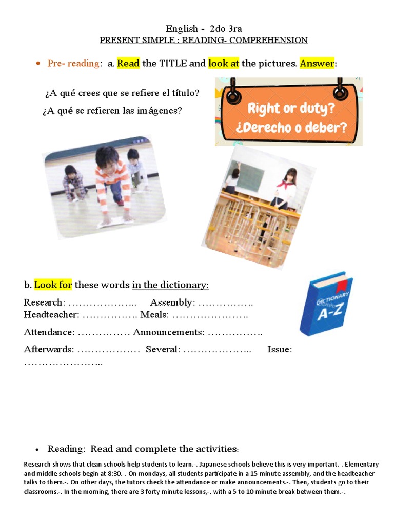 Present Simple Reading Comprehension Japanese Schools | PDF | Classroom ...
