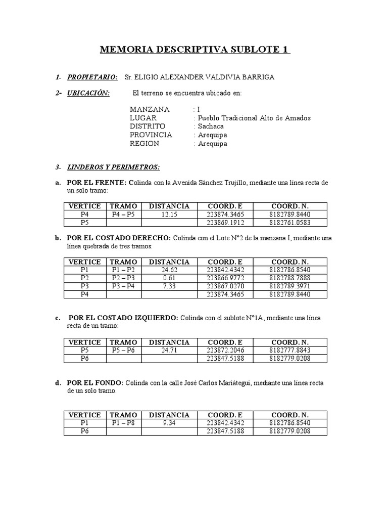 Memoria Descriptiva Sublote 1 | PDF