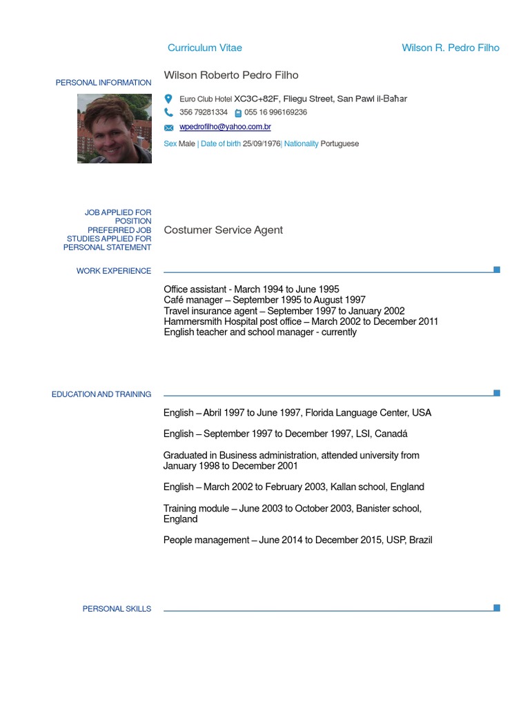 CV Wilson Roberto Pedro Filho | PDF | Psycholinguistics | Language ...