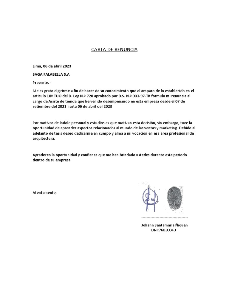 Carta de Renuncia | PDF