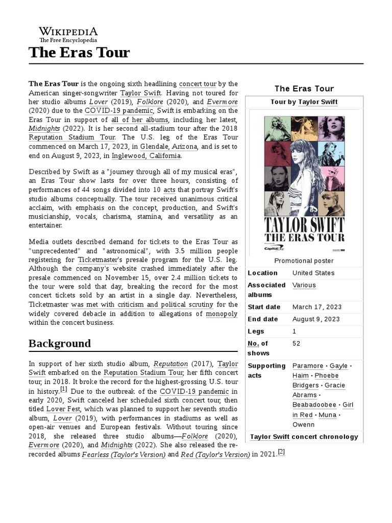 Taylor Swift's Eras Tour Overview | PDF | Taylor Swift