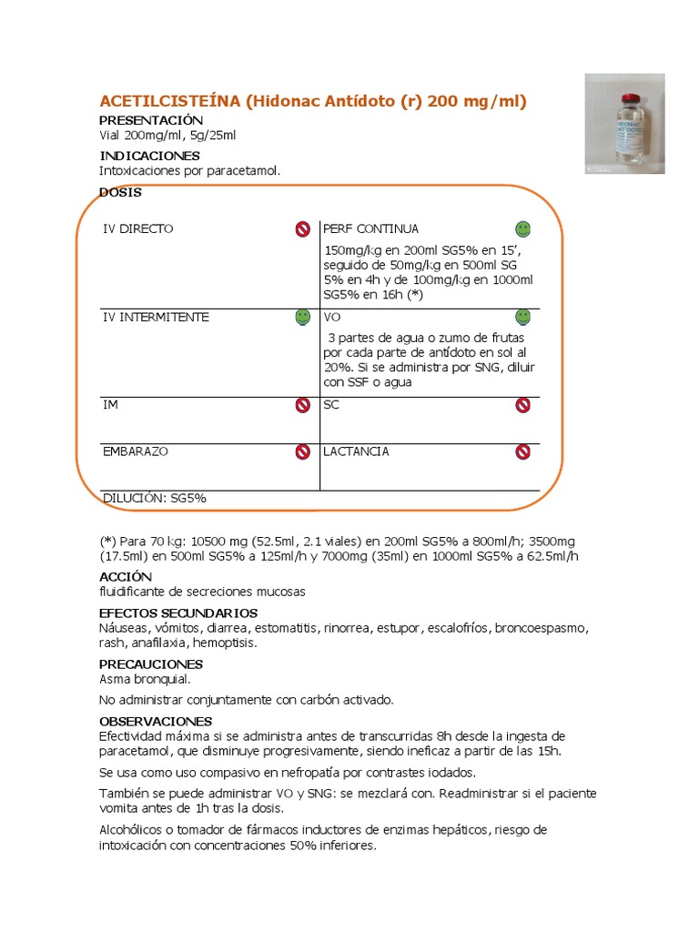 Guía de administración de acetilcisteína (Hidonac Antídoto) para ...