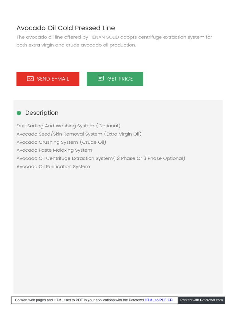 Plant Spec and Layout Solution - Avocado - Oil - Cold - Pressed ...