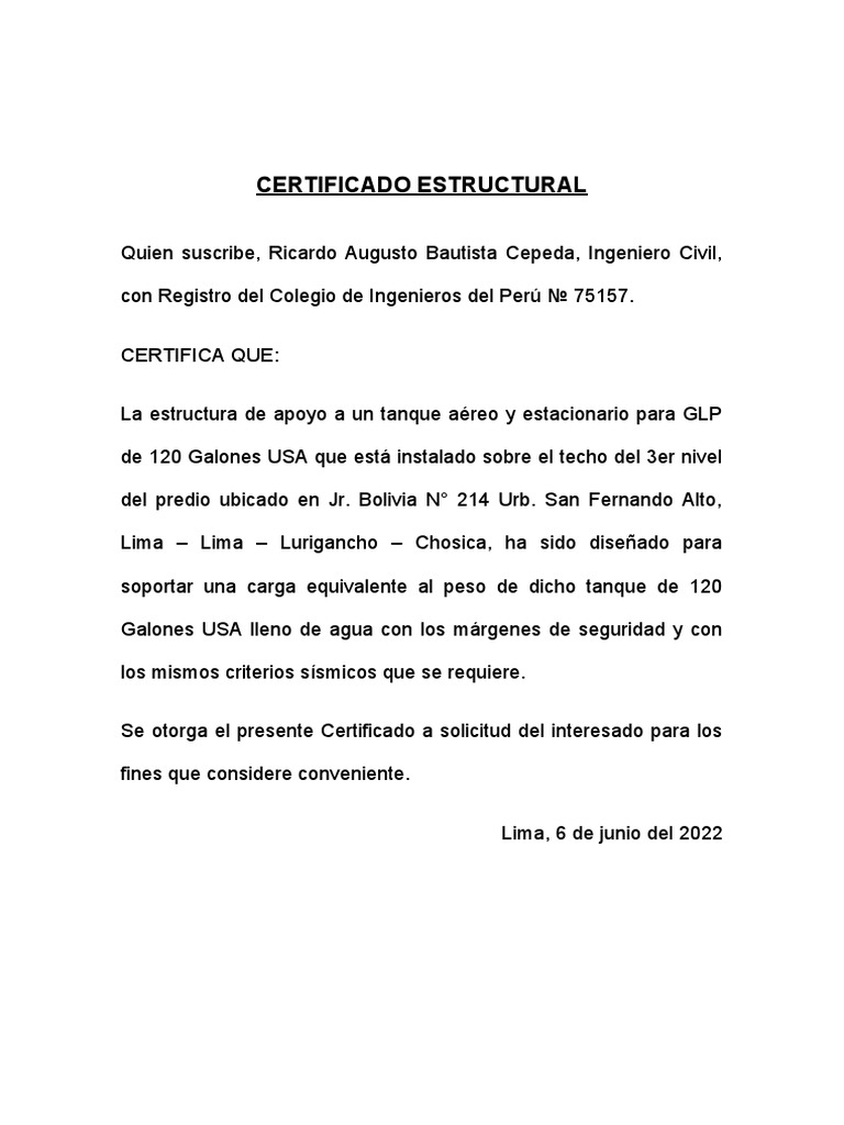 Certificado Estructural | PDF