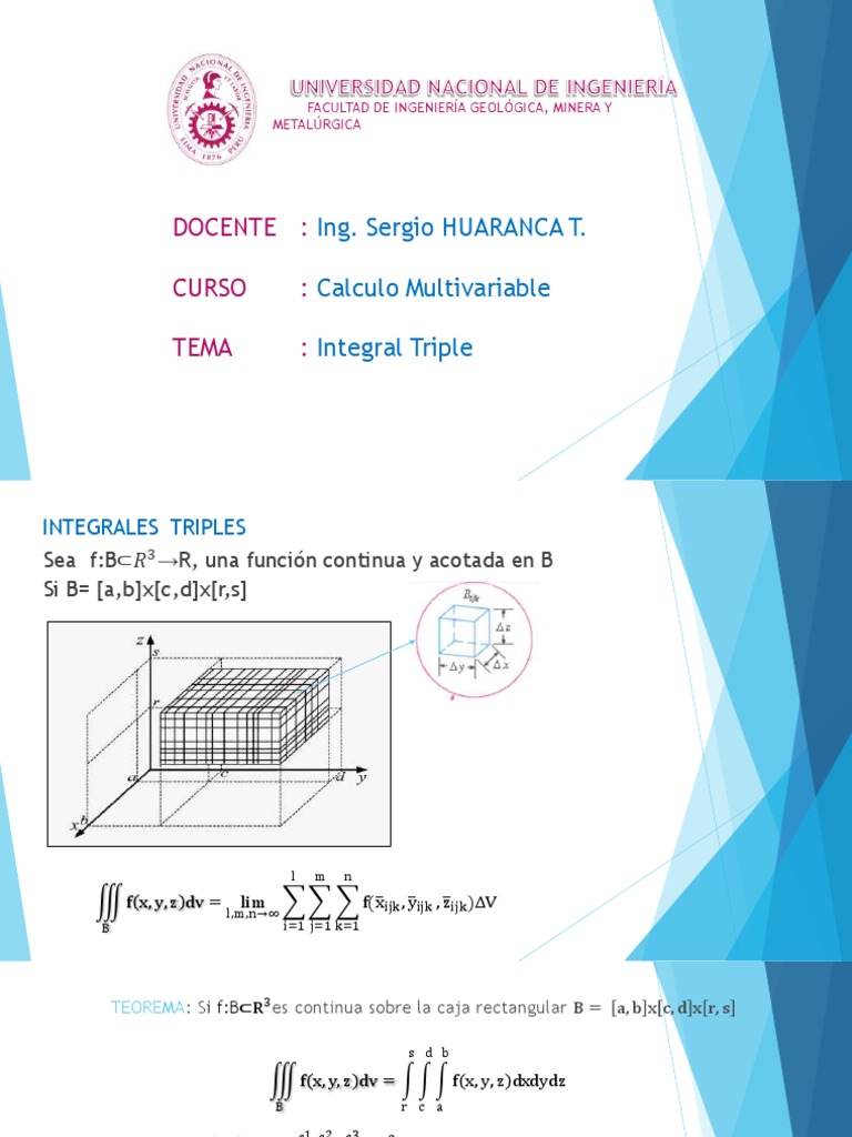 Docente: Curso: Tema:: Ing. Sergio HUARANCA T. Calculo Multivariable Integral Triple | PDF ...