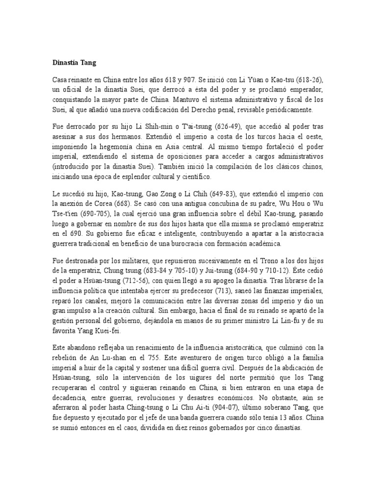 Historia de la Dinastía Tang en China | PDF | dinastía Tang | China