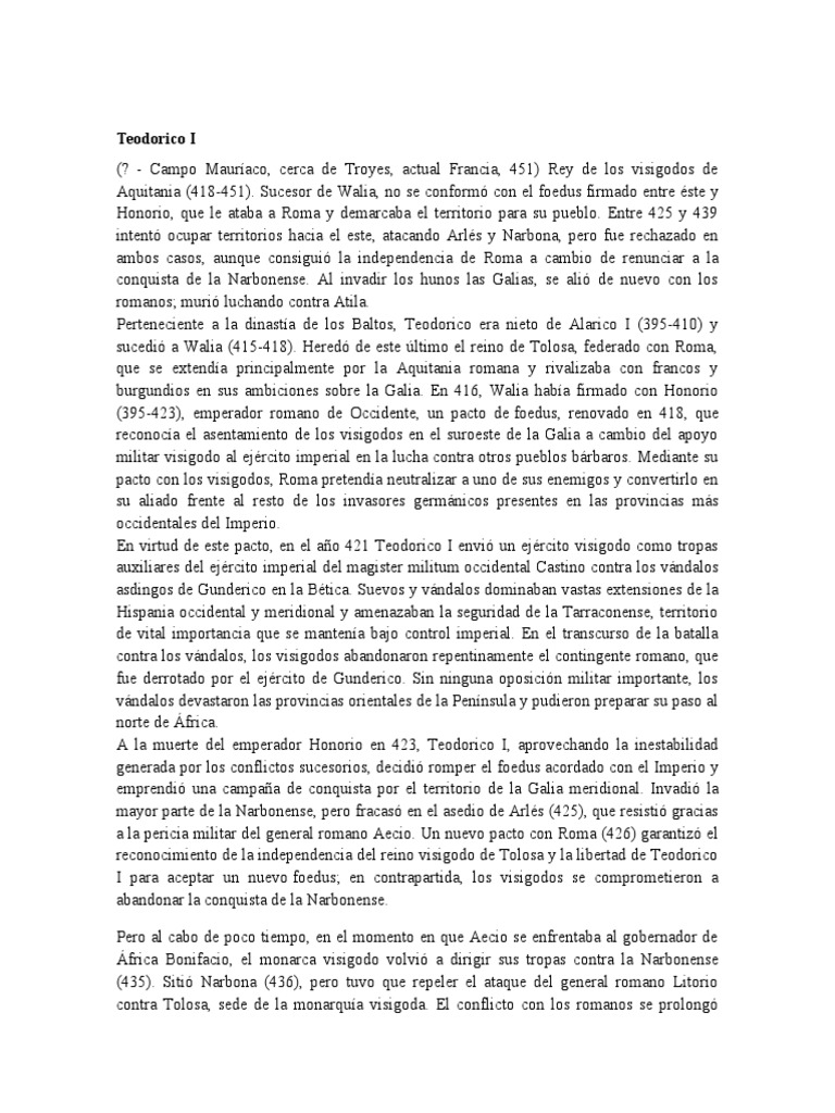 Teodorico I: Rey Visigodo y Conquistador | PDF | Antigüedad tardía ...