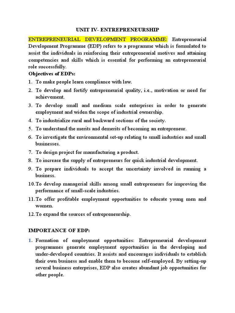 Unit Iv Entrepreneurship | PDF | Entrepreneurship | Small And Medium ...