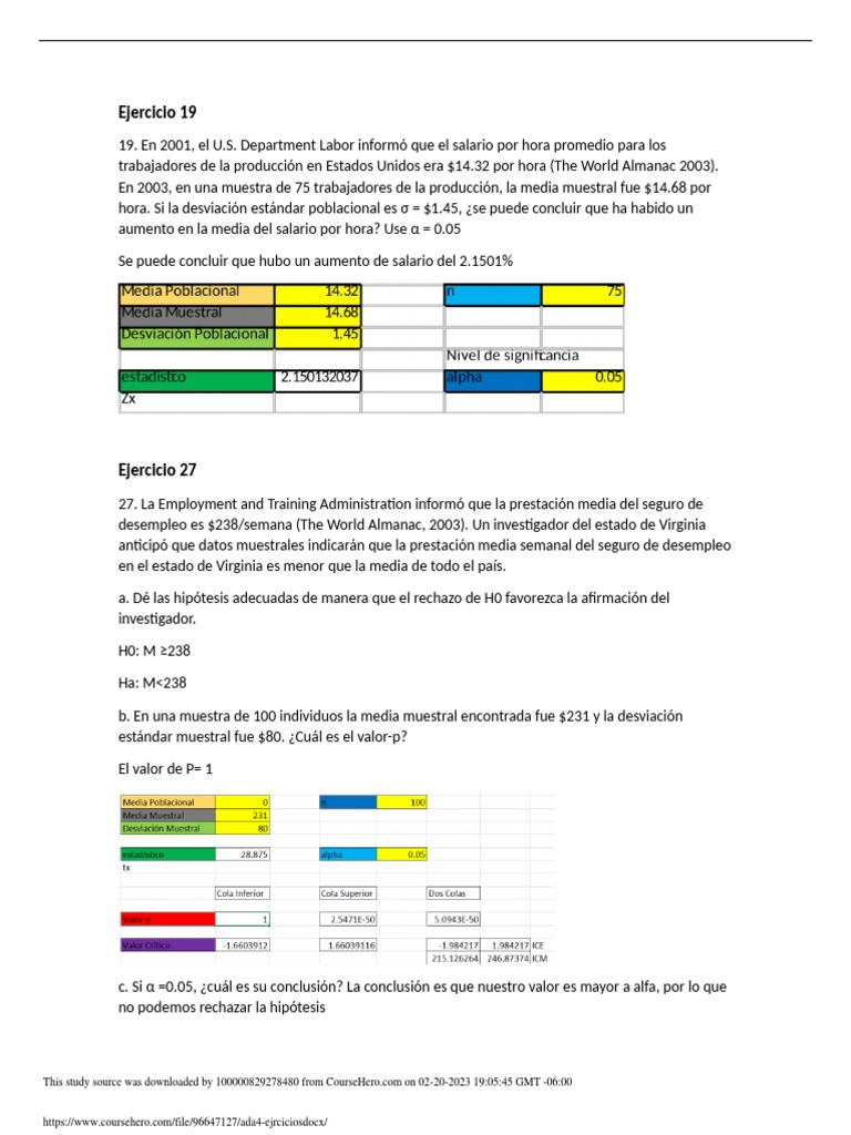 Ejercicio 19 | PDF | Valor P