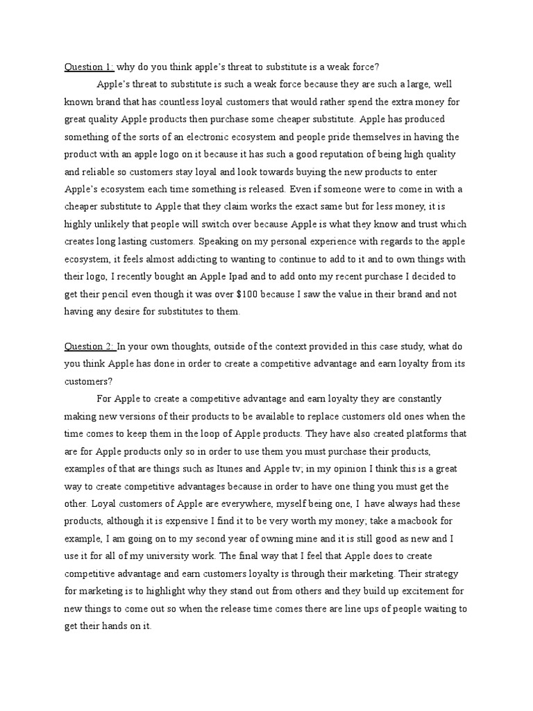 ADMN 2716 Case Study 3 | PDF | Apple Inc. | Competitive Advantage