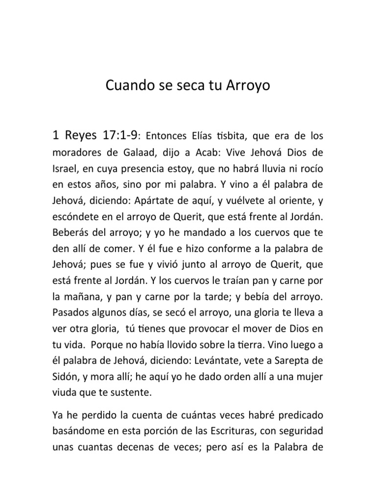 Cuando Se Seca Tu Arroyo: 1 Reyes 17:1-9 | PDF | Elijah | Dios