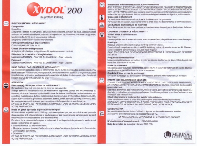 Notice Xydol 200mg Comp. Pelli. B 20 | PDF | Aspirine | Asthme