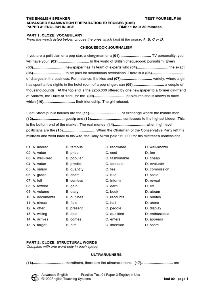 ADVANCED EXAMINATION PREPARATION EXERCISES (CAE) - Practice Use of ...