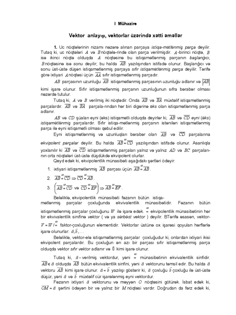 Vektor Anlay Işı, Vektorlar Üzərində Xətti ƏMƏLLƏR | PDF