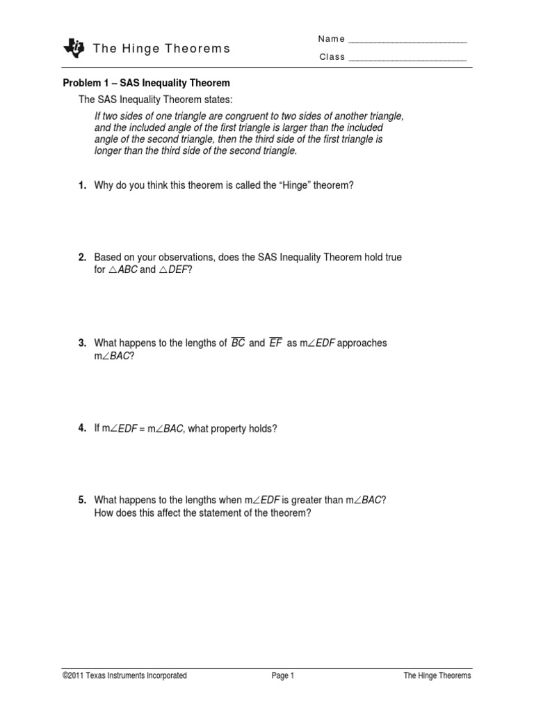 The Hinge Theorem | PDF | Triangle | Euclidean Geometry