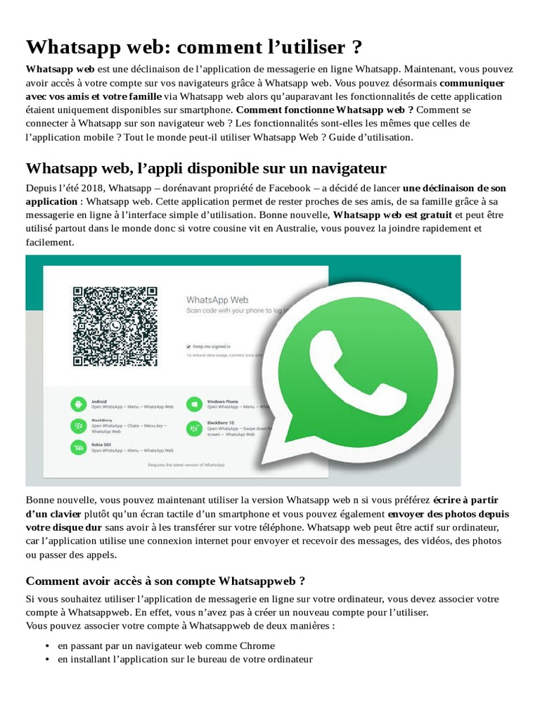 Utiliser Whatsapp Web : Guide Complet | PDF