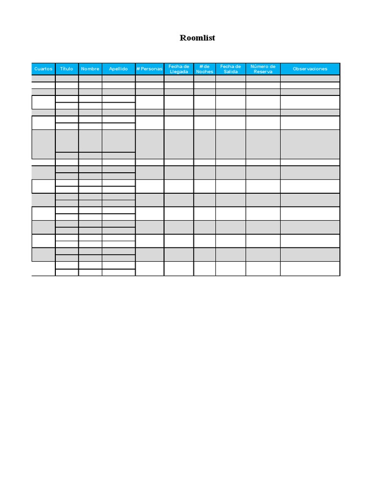 Formato Room List | PDF