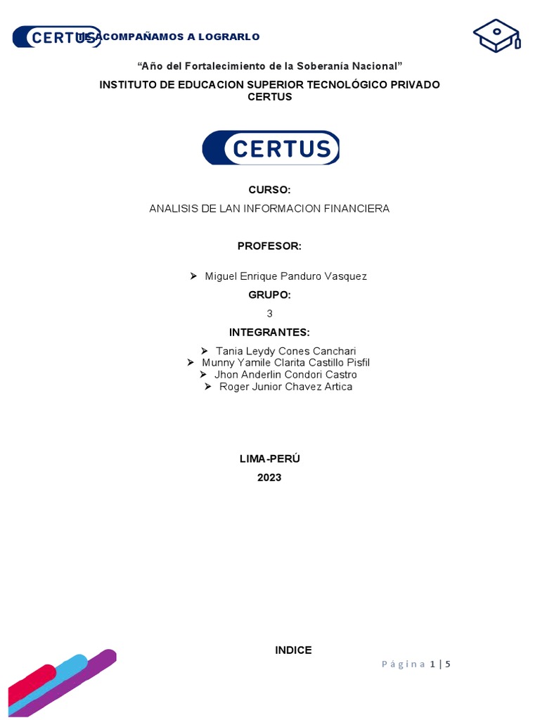 Instituto de Educacion Superior Tecnológico Privado Certus: "Año Del Fortalecimiento de La ...