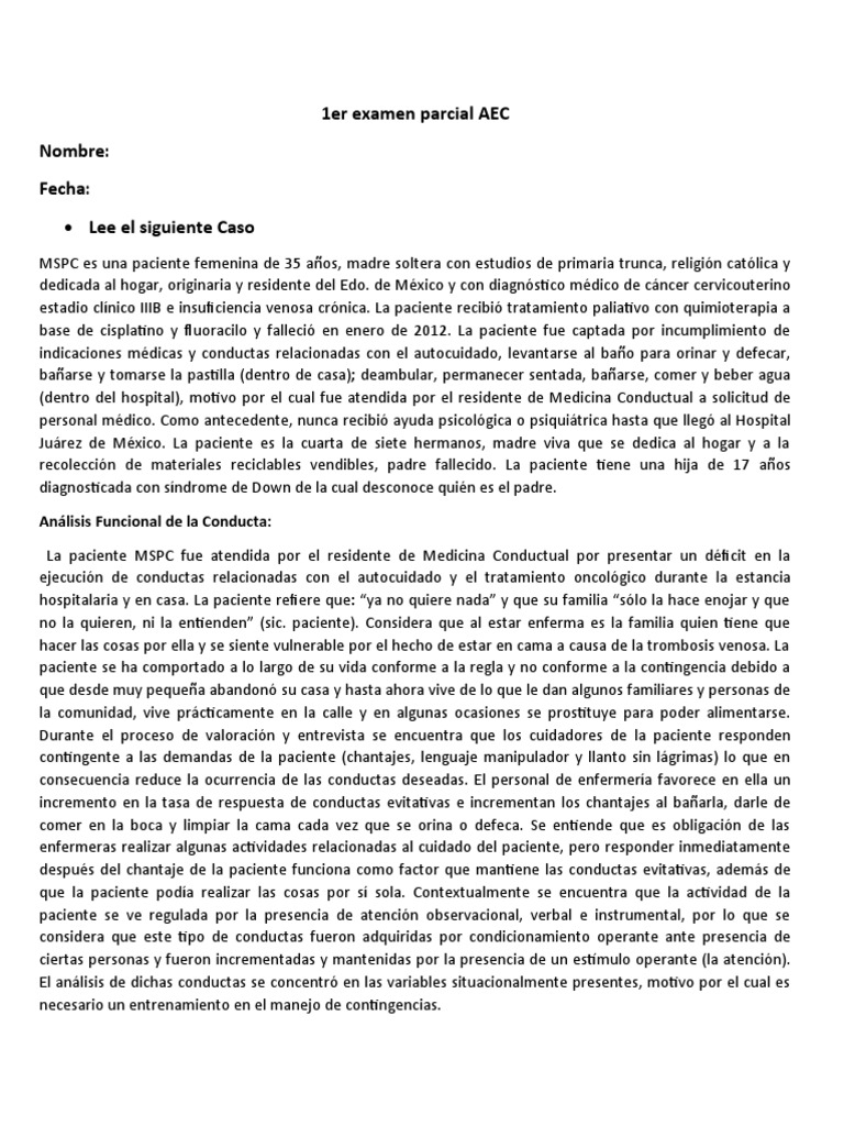 Examen 1 AEC | PDF | Enfermería | Comportamiento