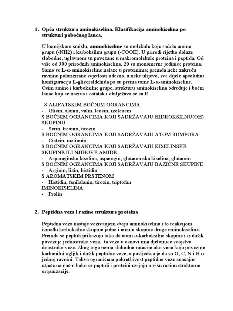 Opća Struktura Aminokiselina. Klasifikacija Aminokiselina Po Strukturi ...