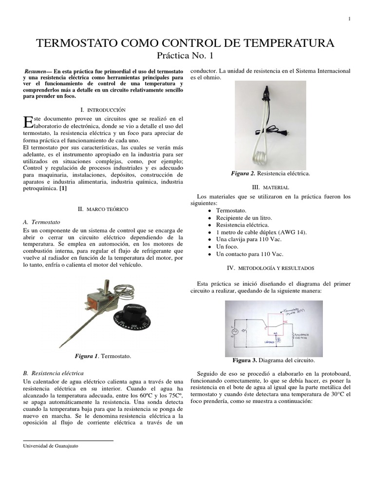Termostato Como Control de Temperatura: Práctica No. 1 | PDF | Termostato | Resistor