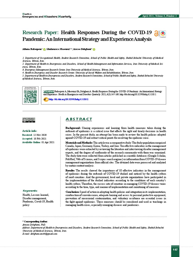 Research Paper:: Health Responses During The COVID-19 Pandemic: An ...