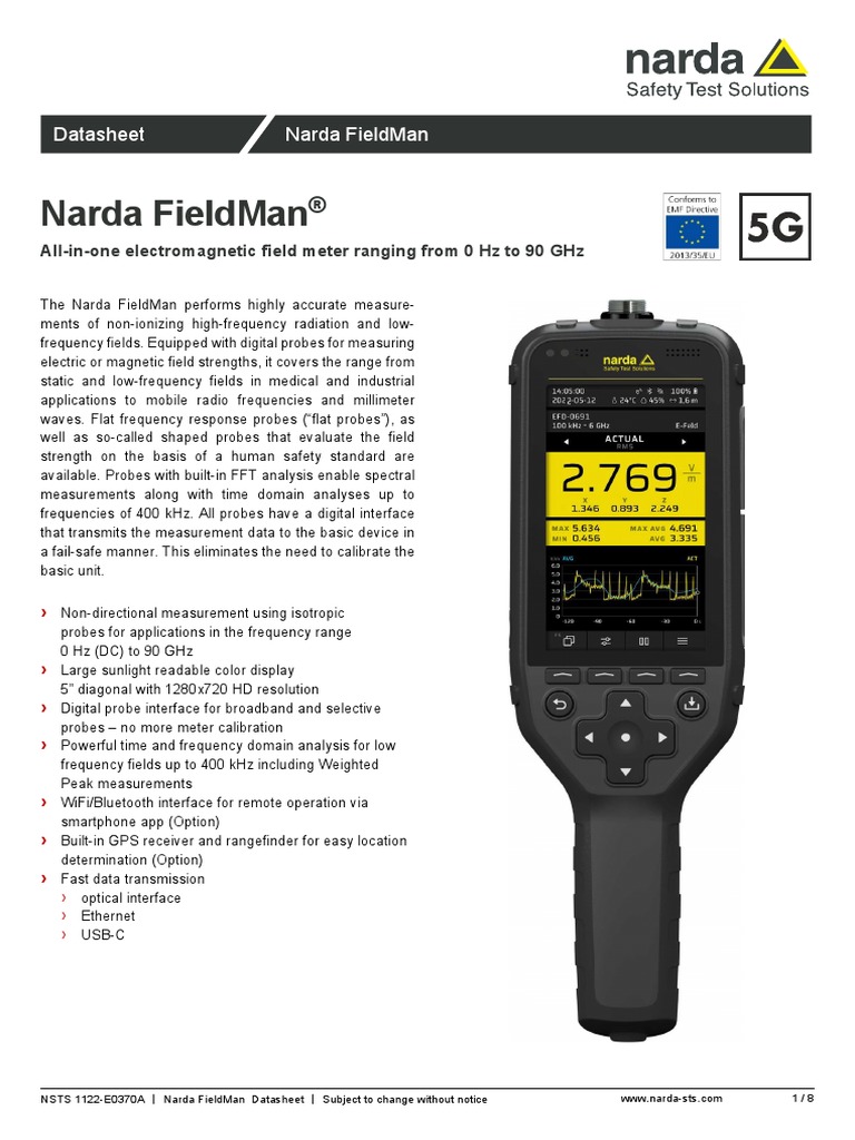 Datasheet Narda Fieldman | PDF | Electromagnetic Compatibility | Smartphone