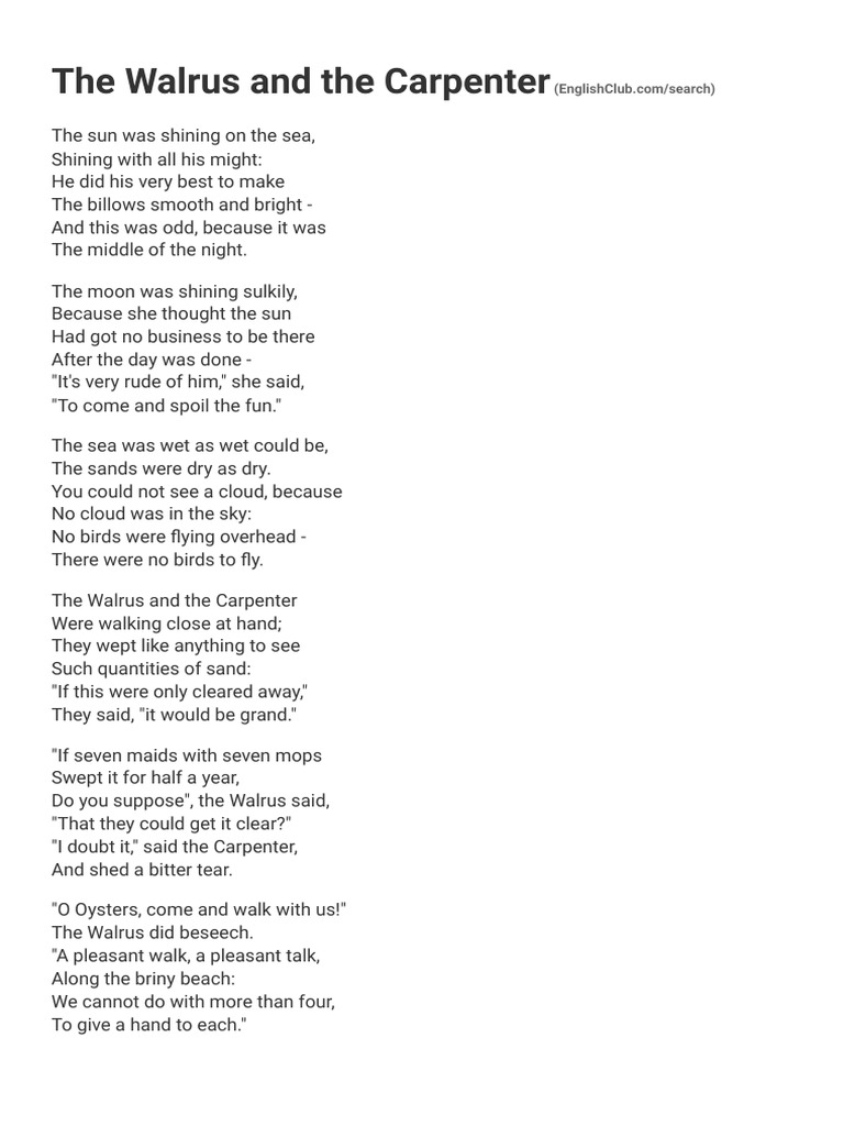 The Walrus and the Carpenter Poem | PDF