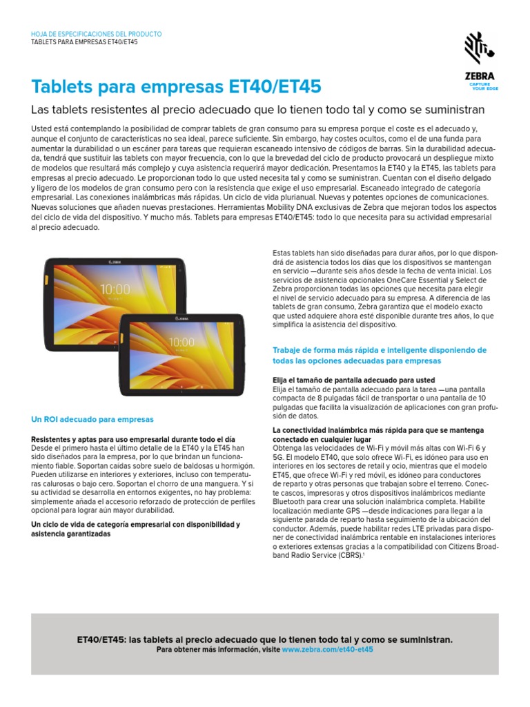 Et40 Et45 Spec Sheet Es Es | PDF | Tableta | Bluetooth
