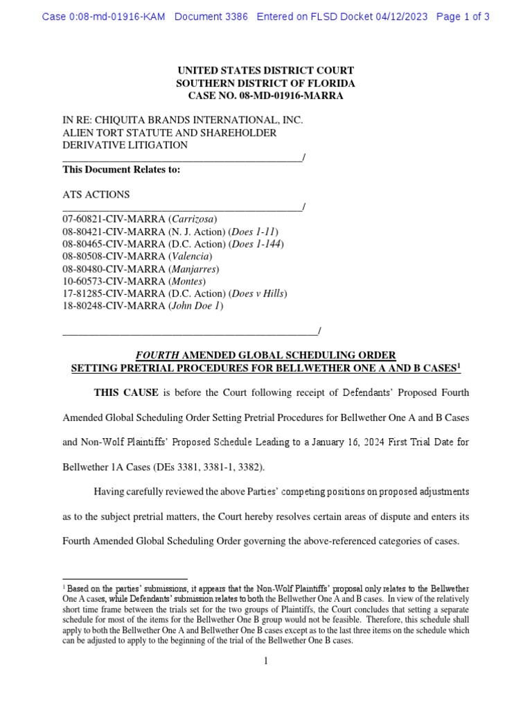 Chiquita Brands Litigation Scheduling Order | PDF | Daubert Standard | Justice