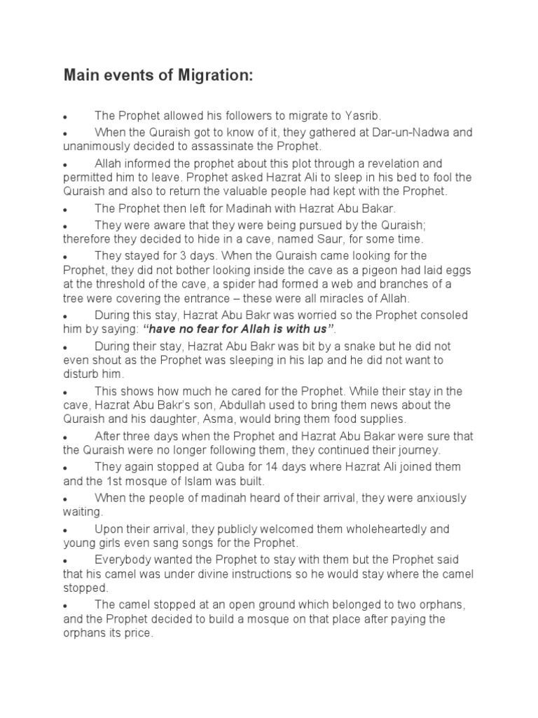 Key Events of Early Islamic Migration | PDF | Muhammad | Medina